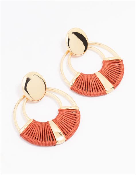 Gold Fabric Threaded Wrapped Circular Drop Earrings Lovisa