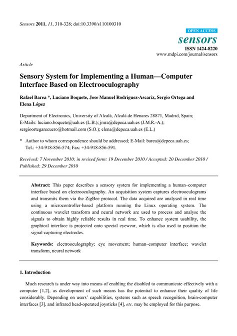 Pdf Sensory System For Implementing A Human—computer Interface Based On Electrooculography