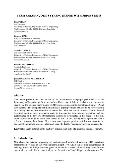 Pdf Beam Column Joints Strengthened With Frp Systems