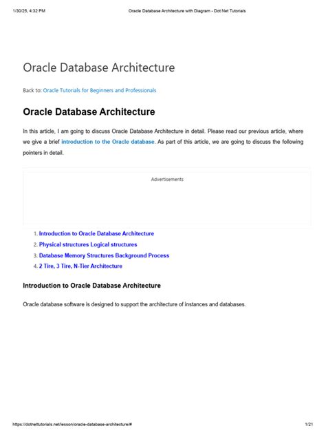 Oracle Database Architecture With Diagram Dot Net Tutorials Pdf