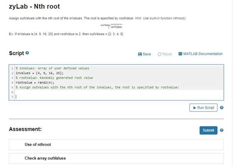 Solved Matlab Zybook Assign Outvalues With The Nth Root Of