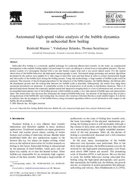 Pdf Automated High Speed Video Analysis Of The Bubble Dynamics In Subcooled Flow Boiling