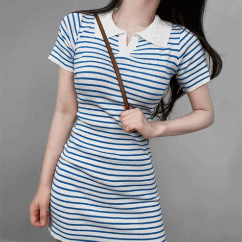 카라원피스 단가라 스트라이프 줄무늬 슬림 슬림원피스 미니원피스 미니 데일리 베이직 심플 캐주얼 에이블리