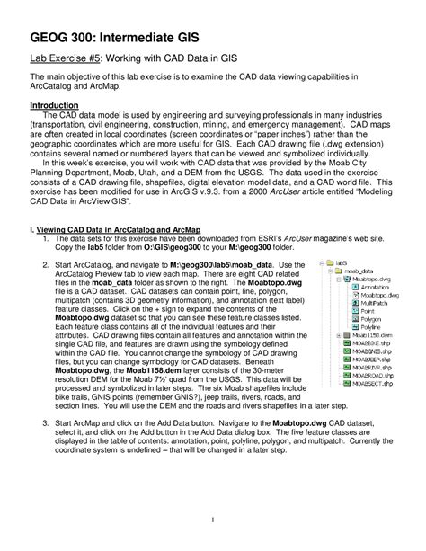 Lab Exercise 5 Working With Cad Data In Gis Geog 250 Docsity