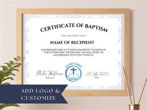 Certificado De Bautismo Editable Con Logotipo De La Iglesia