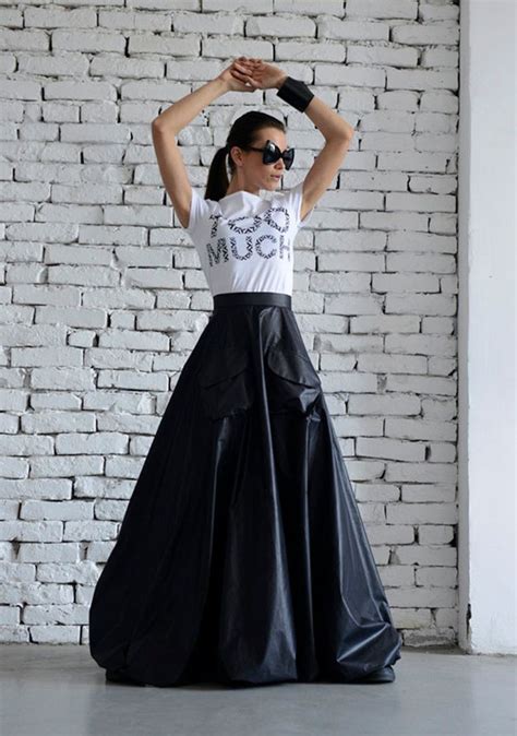 Maxi Black Skirtlong Casual Skirtoversize Long Skirthigh Waist Skirtpocket Balloon Skirt