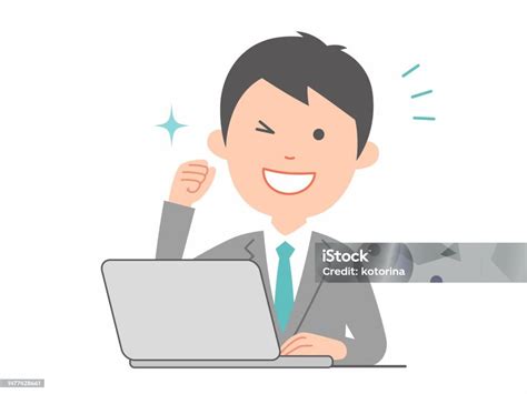 개인용 컴퓨터를 조작하고 배짱있는 포즈를 취하는 사업가 20 29세에 대한 스톡 벡터 아트 및 기타 이미지 20 29세 30 39세 Shinnyushain Istock