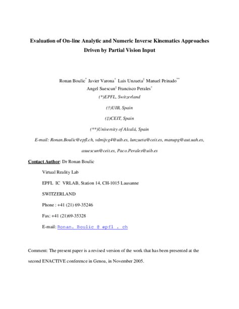 Pdf Evaluation Of On Line Analytic And Numeric Inverse Kinematics