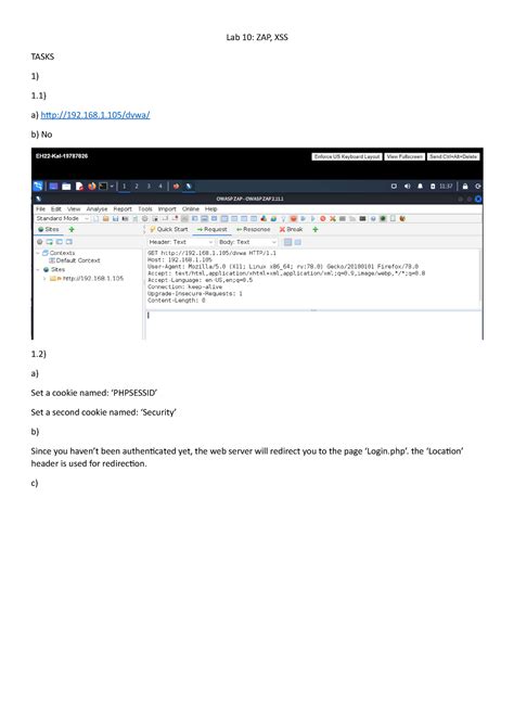 lab 10 zap xss class lab 10 zap xss tasks 1 1 a 192 168 1 dvwa b no 1 a set a