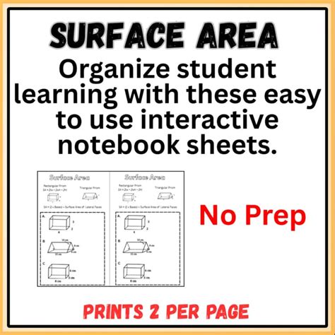Surface Area 7th Grade Math Interactive Notebook Sheets 7th Grade Math