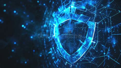 Futuristic Cyber Security Shield Guarding Against Threats On A Blue