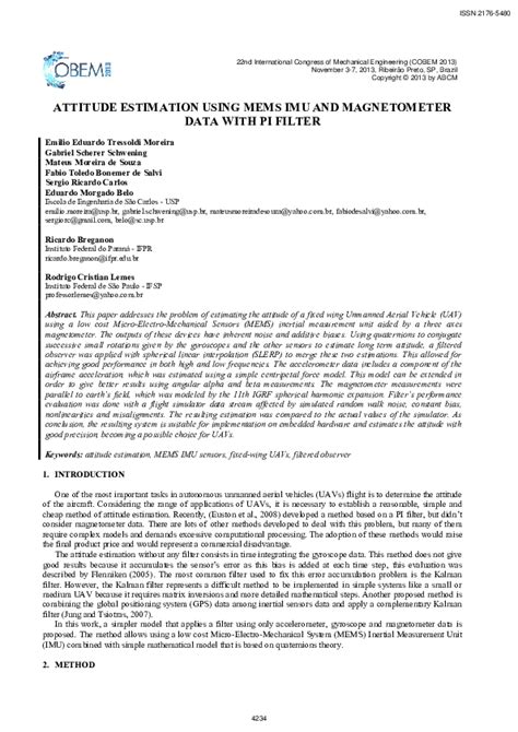 Pdf Attitude Estimation Using Mems Imu And Magnetometer Data With Pi