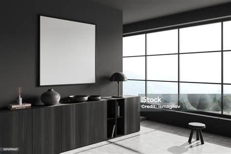 서랍과 장식 창문이 있는 어두운 차가운 인테리어 모형 프레임 0명에 대한 스톡 사진 및 기타 이미지 0명 3차원 형태