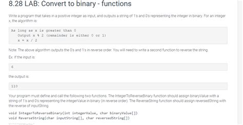 Solved 828 Lab Convert To Binary Functions Write A