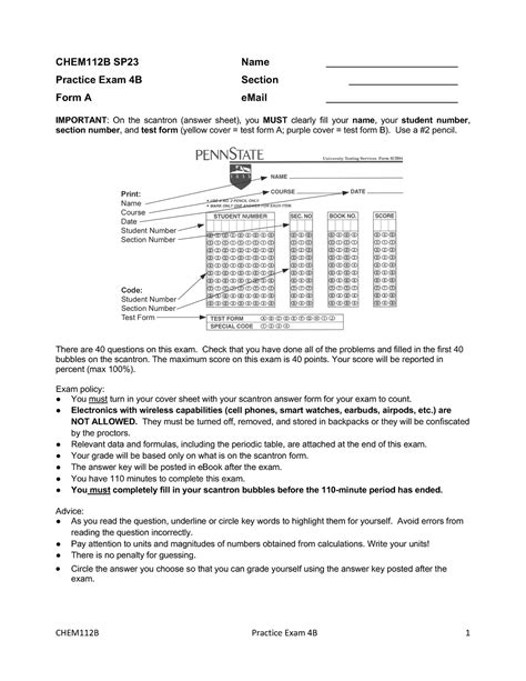 Chem112bpractice Exam 4b Chem112b Sp23 Name Practice Exam 4b Section
