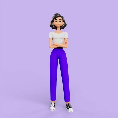 3d Woman Posing With Crossed Arms Free Psd