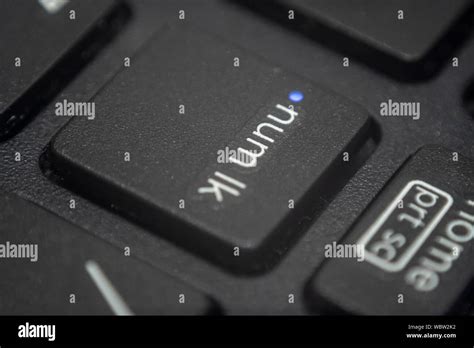 Extreme Macro Of The Num Lock Key Turned On On A Laptop Keyboard Stock