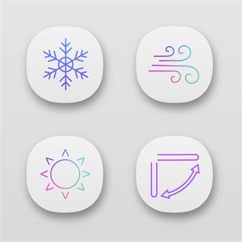 Air Conditioning App Icons Set Snowflake Airflow Sun Air Conditioner Louvers Ui Ux User