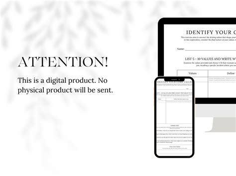 Core Values Worksheet Self Reflection Exercise Pdf Etsy