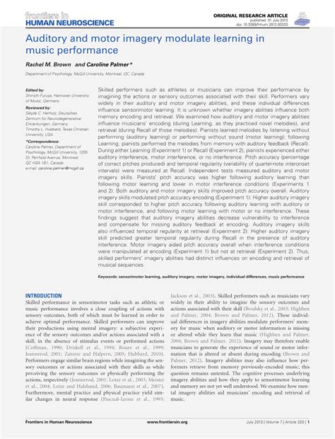 Pdf Auditory And Motor Imagery Modulate Learning In Music Performance