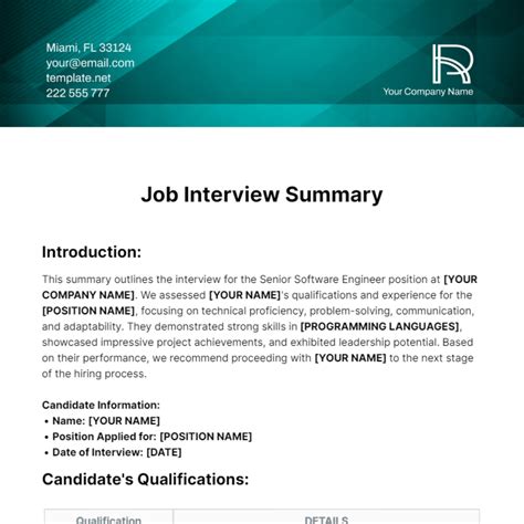 Job Interview Summary Template Edit Online And Download Example