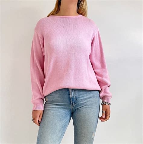 Vintage Pastel Pink Cotton Knit Jumper Simple Classic Ladies Sweater
