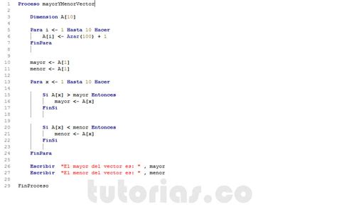 arreglos pseint hallar el mayor y menor valor de un vector