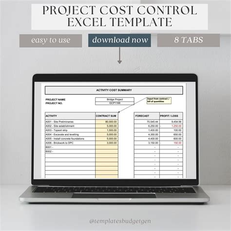 Project Cost Control Template Construction Budget Excel Template Etsy