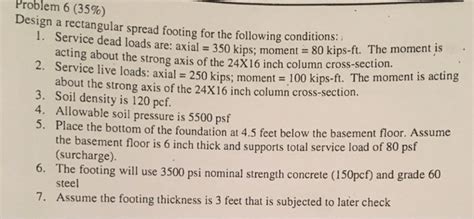 Solved Design A Rectangular Spread Footing For The Following