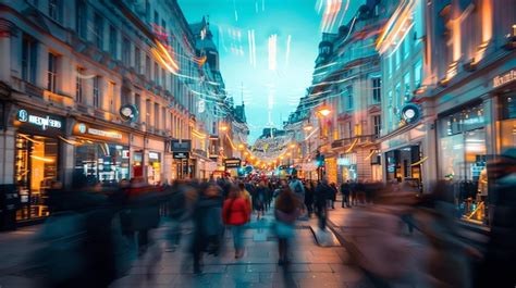 Premium Photo Motion Blur Of People Crossing A Busy Shopping Street