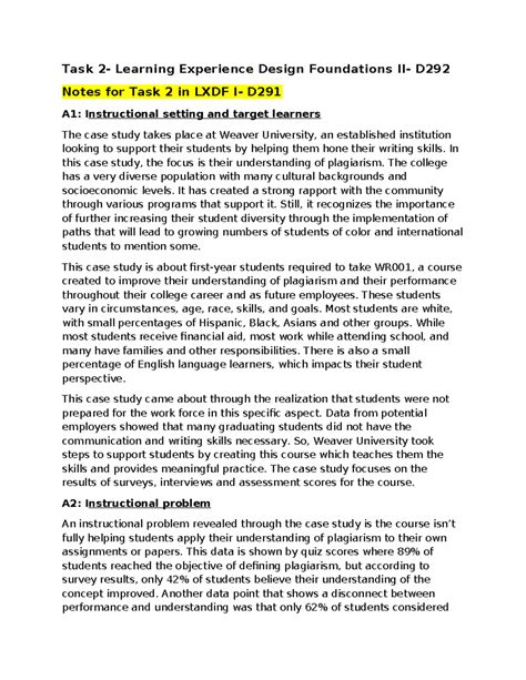 Task 2 Lxdf Ii D292 Passed Task 2 Learning Experience Design