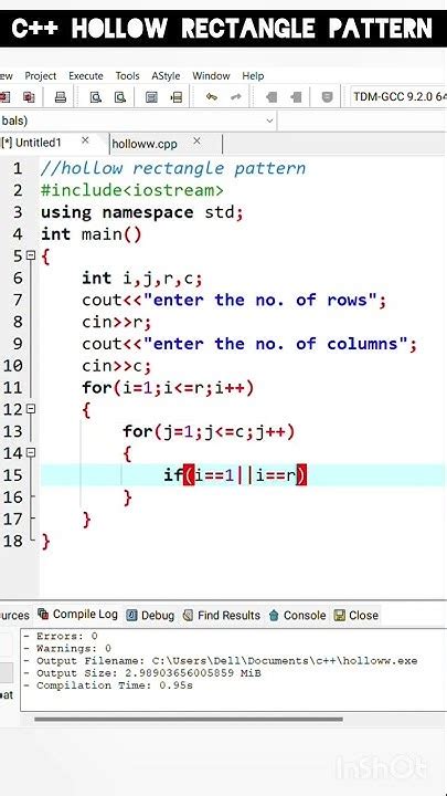 C Program To Print A Hollow Rectangle Coder Cprogramming Python Java Shorts Shortsvideo