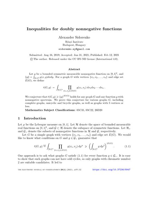 Inequalities For Doubly Nonnegative Functions Pdf Matrix Mathematics Vertex Graph Theory