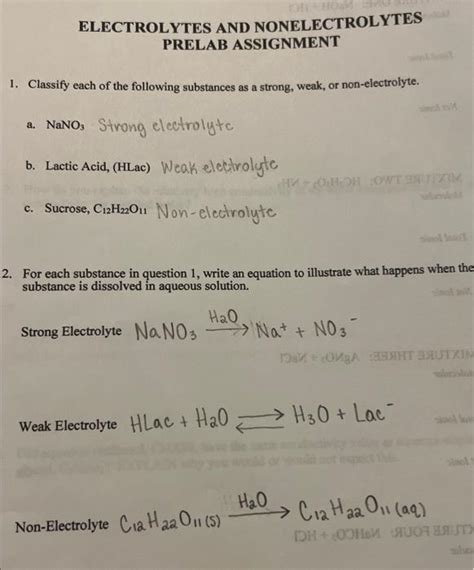 Solved Electrolytes And Nonelectrolytes Prelab Assignment 1