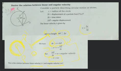 derive the relation between linear and angular velocity consider a parti