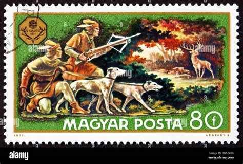 Hungary Circa 1971 A Stamp Printed In Hungary Shows Deer Hunt World