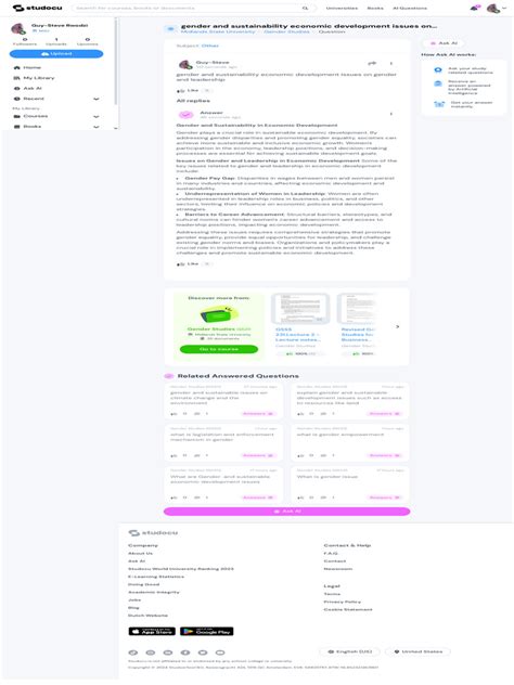 Solved Gender And Sustainability Economic Development Issues On