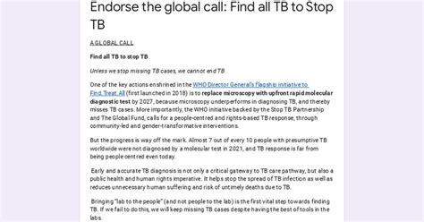 Endorse The Global Call Find All Tb To Stop Tb Diagnosing Tb Remains