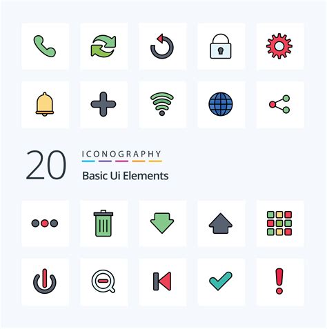 20 Basic Ui Elements Line Filled Color Icon Pack Like Shape Web Trash Upload Arrow 18670677