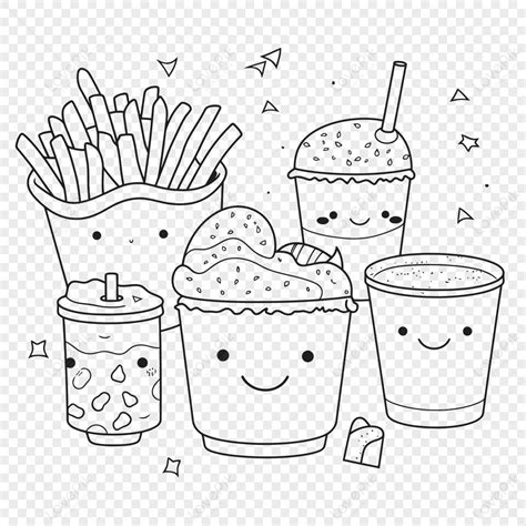 아이들을 위한 신선하고 트렌디한 카와이 음식 개요 스케치 드로잉을 위한 색칠 페이지 벡터선 그리기개요 예술 Png 일러스트 무료 다운로드 Lovepik