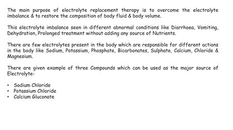 Electrolyte Replacement Therapy Pptx