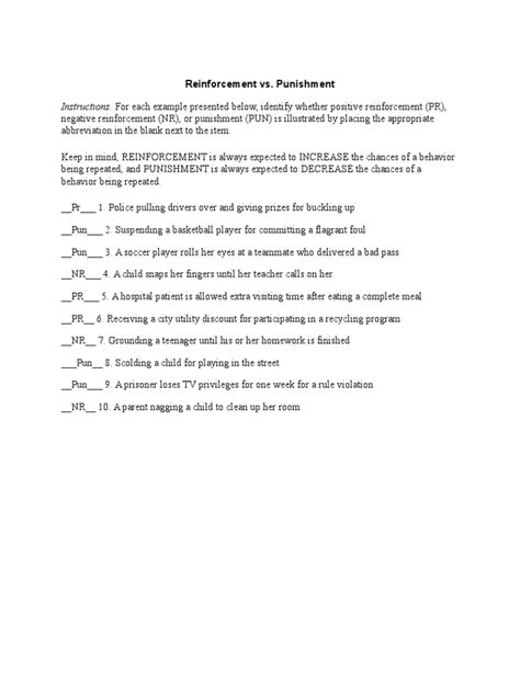 Ch 4 Reinforcement Vs Punishment 10 Items Awnser Sheet Pdf Worksheets Library