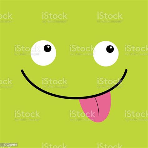 몬스터 헤드 부 으스스한 얼굴 감정 두 눈 혀 마우스 정사각형 머리 해피 할로윈 카드 플랫 디자인 스타일 녹색 배경입니다 0명에 대한 스톡 벡터 아트 및 기타 이미지