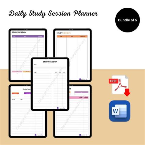 Daily Study Session Planner Template Printable Pdf Word