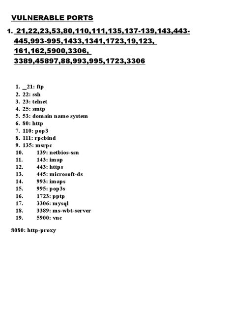 Vulnerable Ports Pdf Port Computer Networking Telecommunications