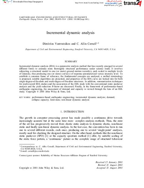 Pdf Earthquake Engineering And Structural Dynamics Incremental Dynamic Analysis