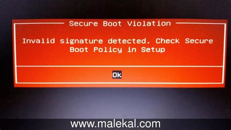 Secure Boot Violation Invalid Signature Detected Check Secure Boot