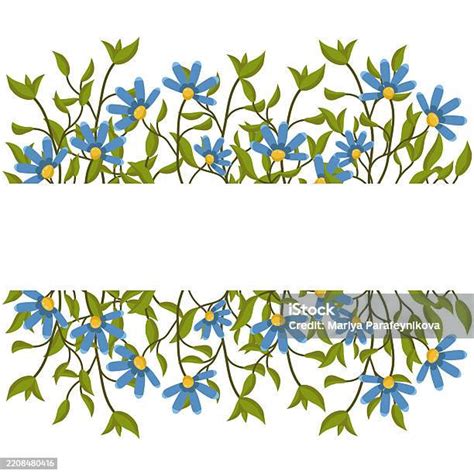 푸른 꽃과 텍스트 공간이 있는 벡터 봄 배너 인사말 카드와 초대장을 위한 컬러 식물 그림 0명에 대한 스톡 벡터 아트 및 기타 이미지 Istock