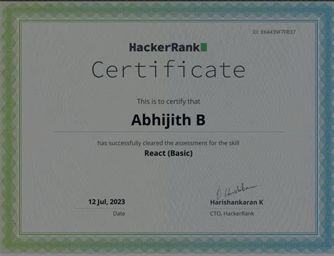 Abhijith B On Linkedin React Hackerrank Certificationachievement