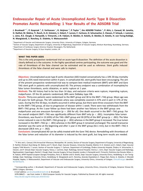 Pdf Endovascular Repair Of Acute Uncomplicated Aortic Type B Dissection Promotes Aortic
